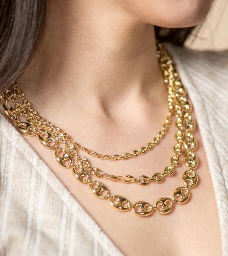 Curata Italian 14k Yellow Gold Chunky Puffed Mariner Statement Necklace ...