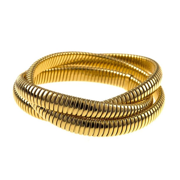 Curata Italian 18k Yellow Gold Tubogas 3-Strand Rolling Slip-On Bangle ...