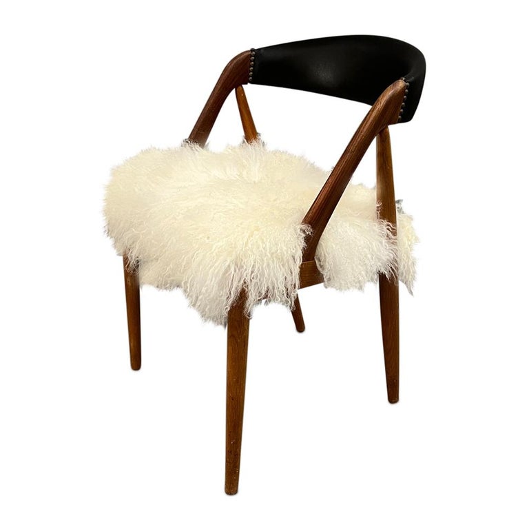 Curated Mid Century Dining/ Office/Accent Chair with New Mongolian Fur ...
