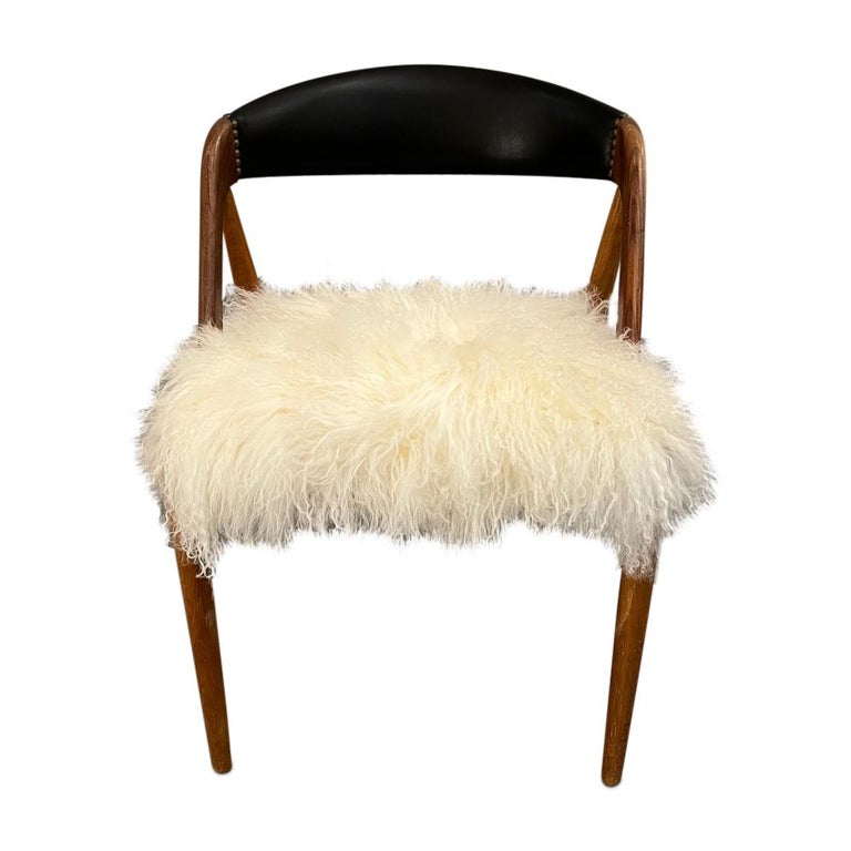 Curated Mid Century Dining/ Office/Accent Chair with New Mongolian Fur ...