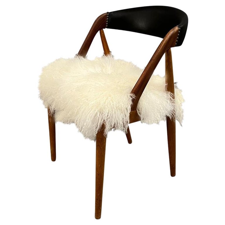 Curated Mid Century Dining/ Office/Accent Chair with New Mongolian Fur ...