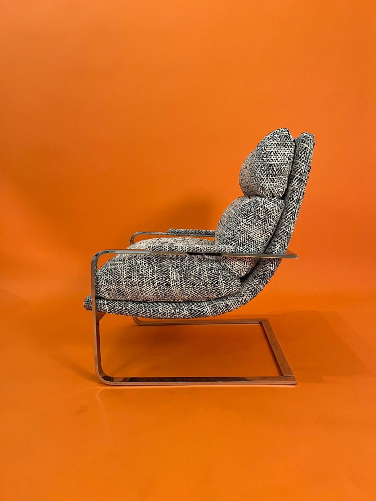 Curated, Midcentury Heavy Chrome Lounge Chair with New Black and White ...