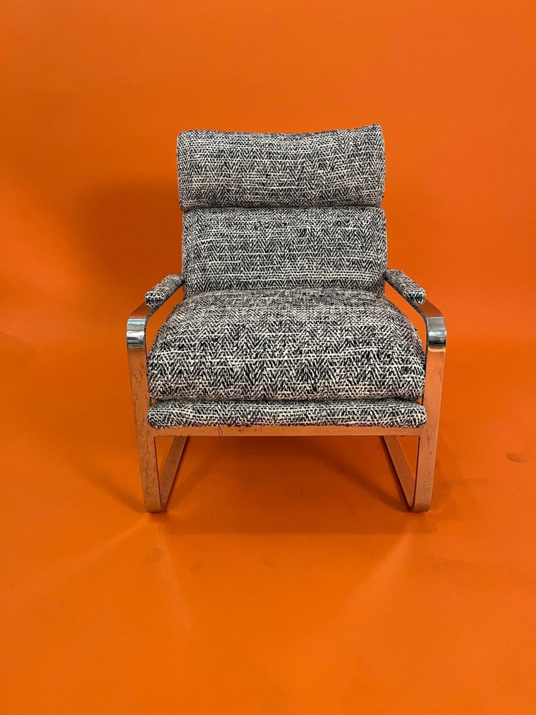 Curated, Midcentury Heavy Chrome Lounge Chair with New Black and White ...