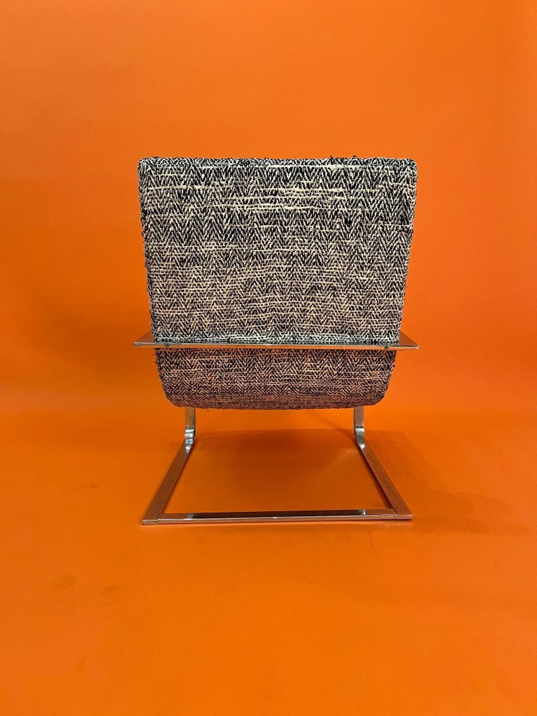 Curated, Midcentury Heavy Chrome Lounge Chair with New Black and White ...