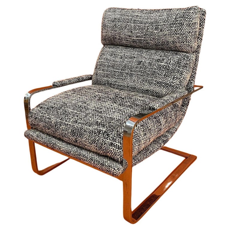 Curated, Midcentury Heavy Chrome Lounge Chair with New Black and White ...