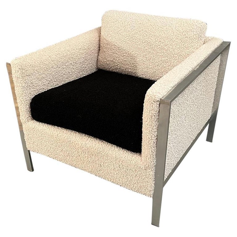 Curated Mid Century Large Heavy Chrome Lounge Chair with New Cream and ...