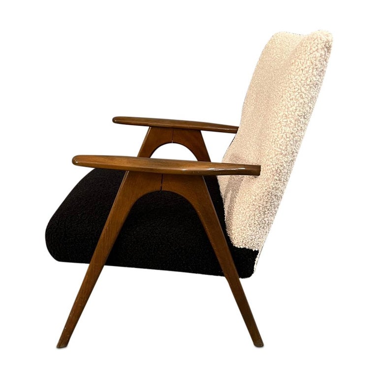 Curated Mid Century Teak Frame Lounge Chair with New Black and White ...