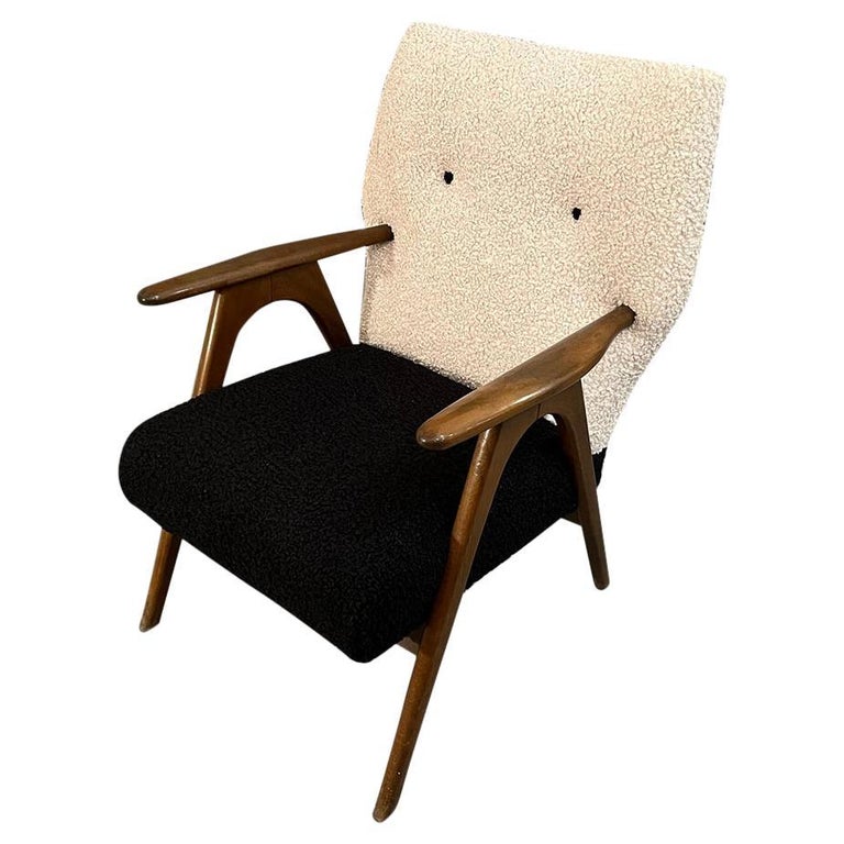 Curated Mid Century Teak Frame Lounge Chair with New Black and White ...