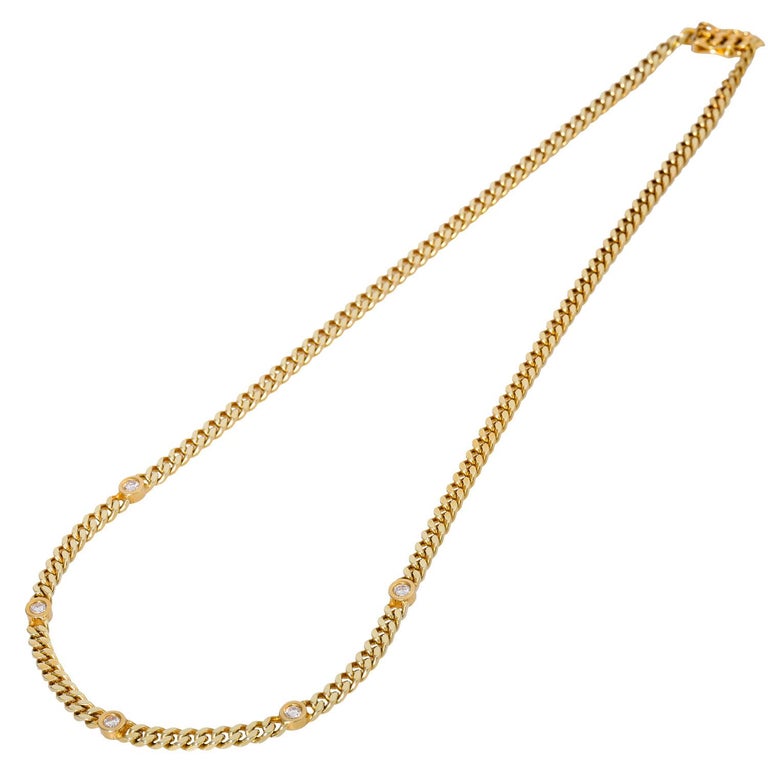 Curb Necklace with 5 Diamonds For Sale at 1stDibs