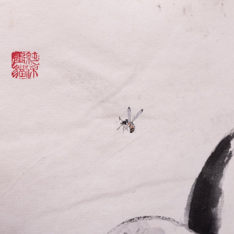 "Curious Cat" Ink Calligraphy Painting For Sale at 1stDibs