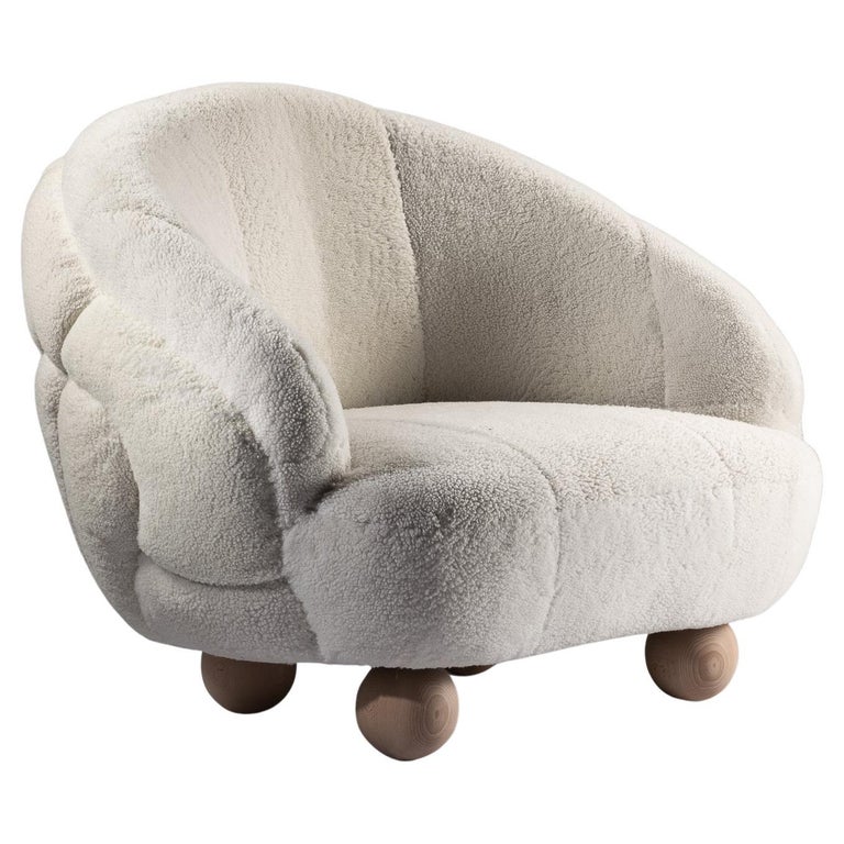 White Curly Shearling Armchair - QUAKE For Sale at 1stDibs