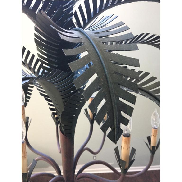 Currey and Co. 12-Light Tole Metal Palm Tree Chandelier For Sale at 1stDibs
