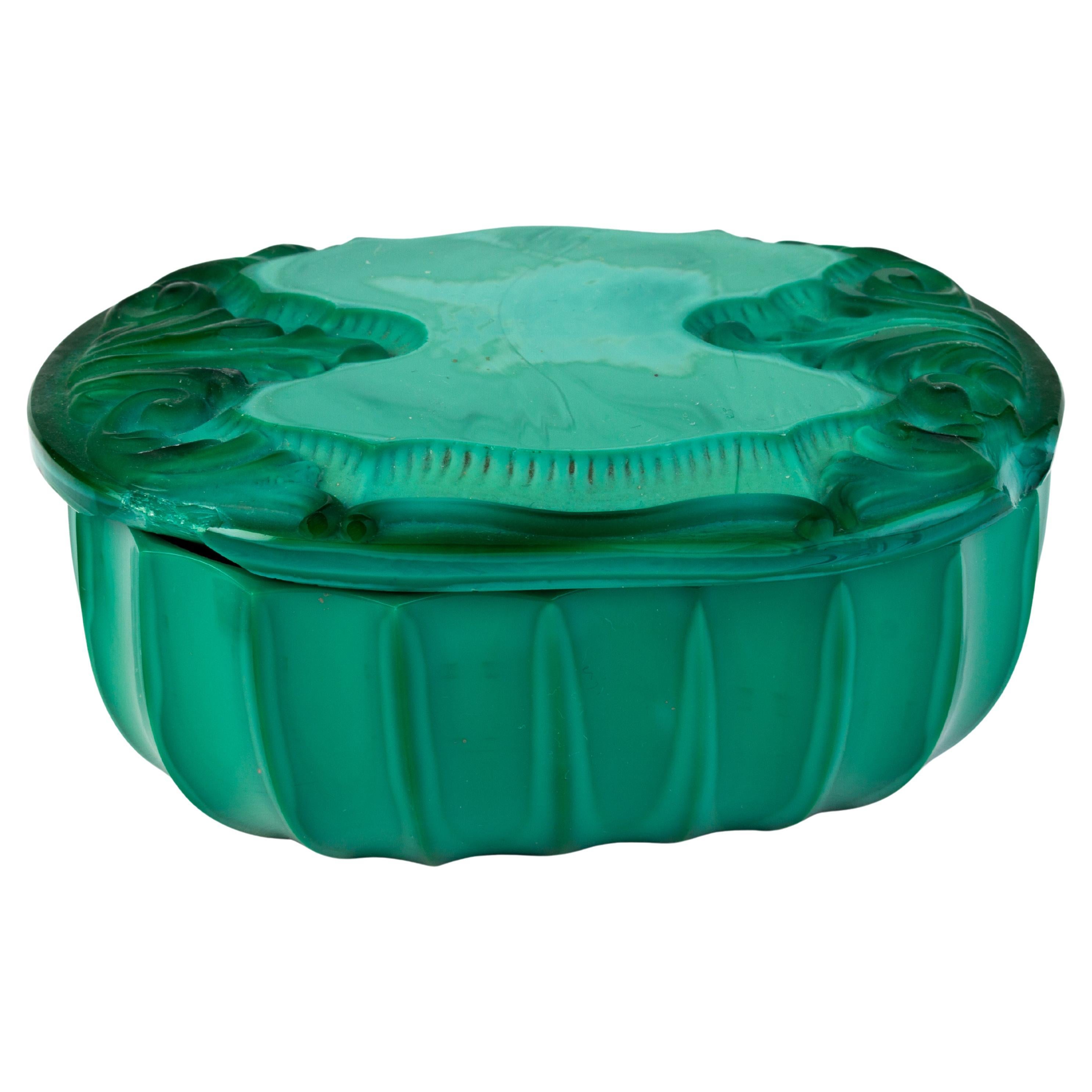 Curt Schlevot Czech Malachite Glass Lidded Art Deco Box For Sale at 1stDibs