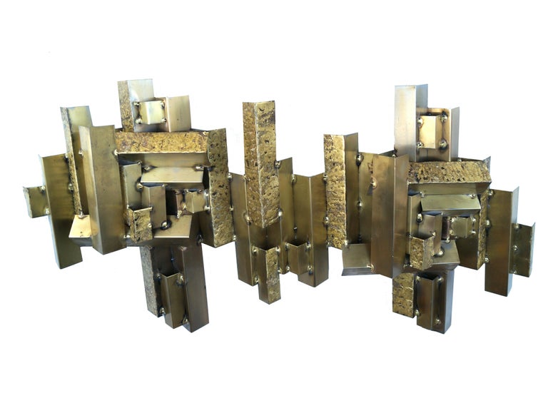 Curtis C. Jere Brutalist Citiscape Metal Large Wall Sculpture Signed ...