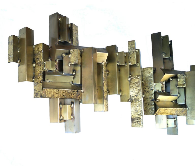 Curtis C. Jere Brutalist Citiscape Metal Large Wall Sculpture Signed ...