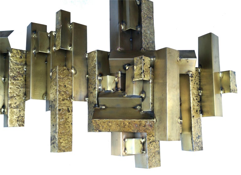 Curtis C. Jere Brutalist Citiscape Metal Large Wall Sculpture Signed ...