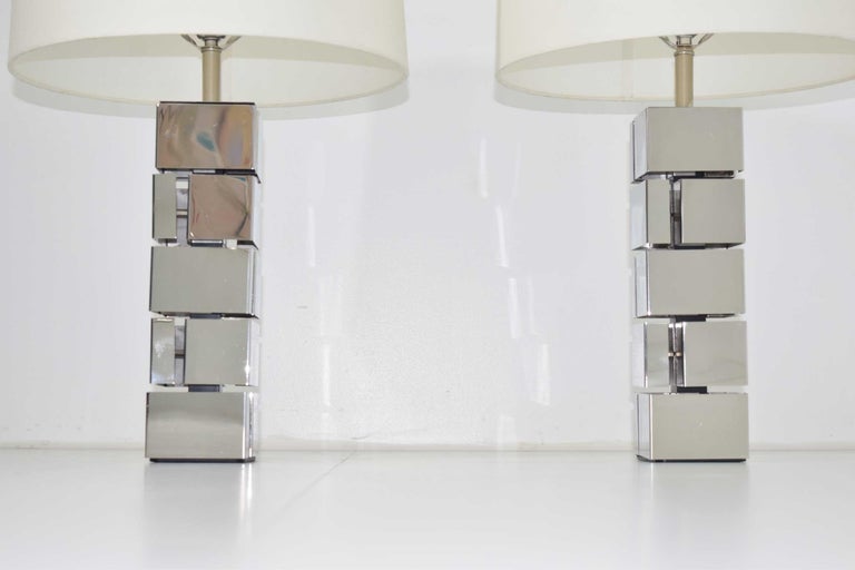 Curtis Jere Style Polished Chrome Table Lamps For Sale at 1stDibs