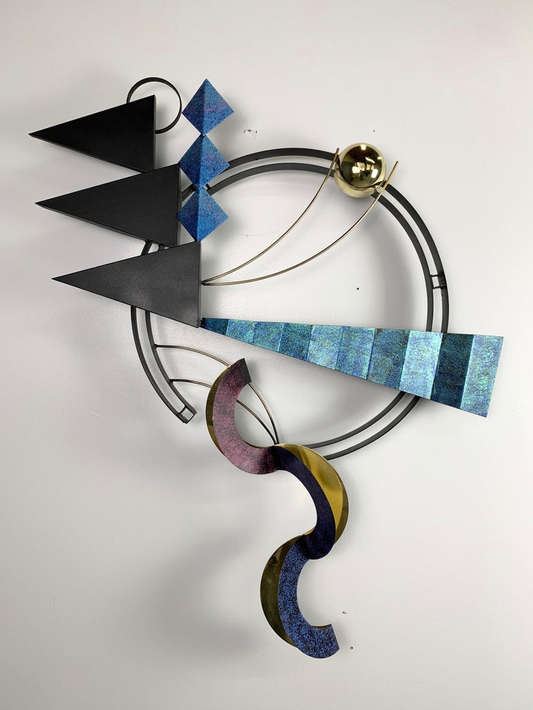 Curtis Jere 1996 Postmodern Brass and Enamel Metal Wall Sculpture at ...