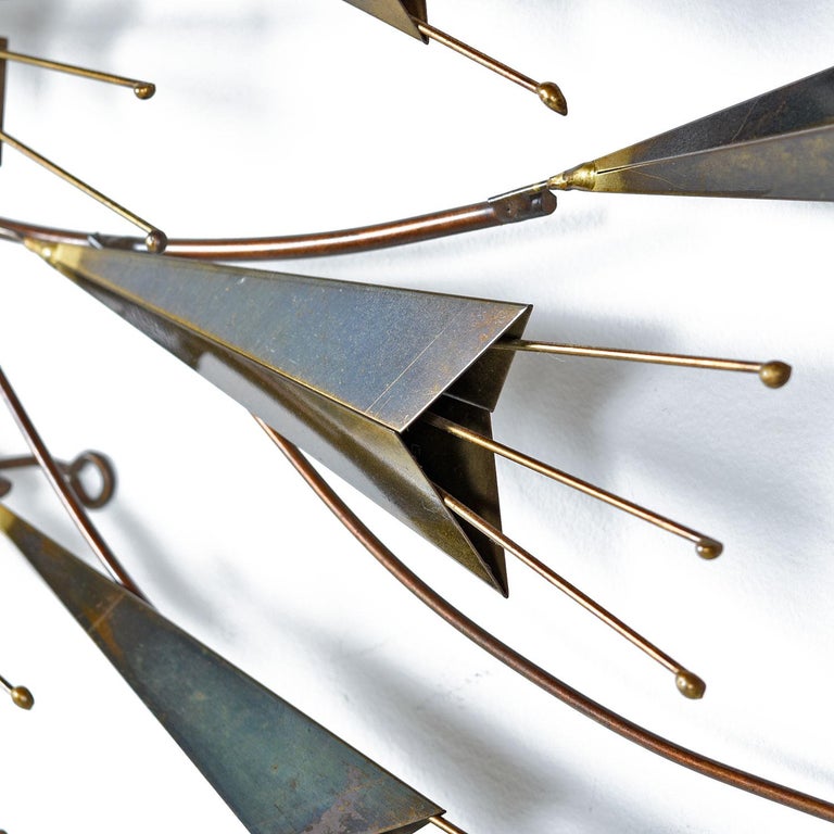 Curtis Jere Abstract Botanical Brass Metal Wall Sculpture, Signed and ...