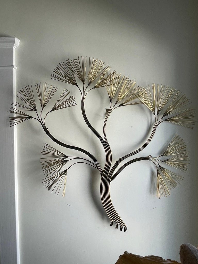 Curtis Jere Brutalist Brass Tree Wall Sculpture For Sale at 1stDibs
