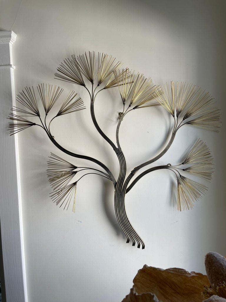Curtis Jere Brutalist Brass Tree Wall Sculpture For Sale at 1stDibs