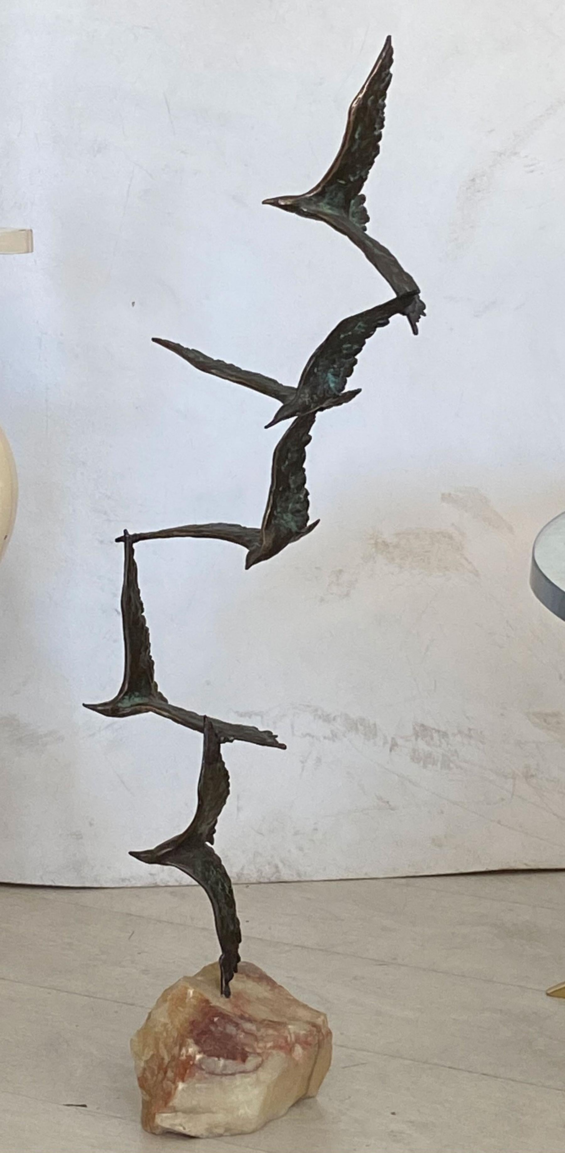 Curtis Jere Cast Bronze Sculpture Birds in Flight on Marble Base at 1stDibs