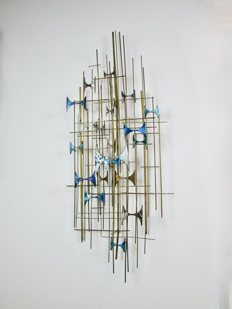 Curtis Jere Enameled Bow Tie Badges Mounted on Wire Rod Wall Sculpture ...