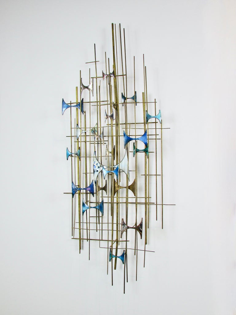 Curtis Jere Enameled Bow Tie Badges Mounted on Wire Rod Wall Sculpture ...