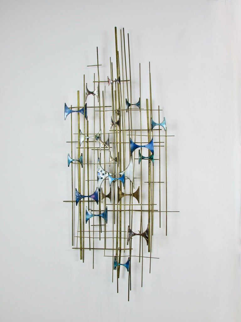 Curtis Jere Enameled Bow Tie Badges Mounted on Wire Rod Wall Sculpture ...