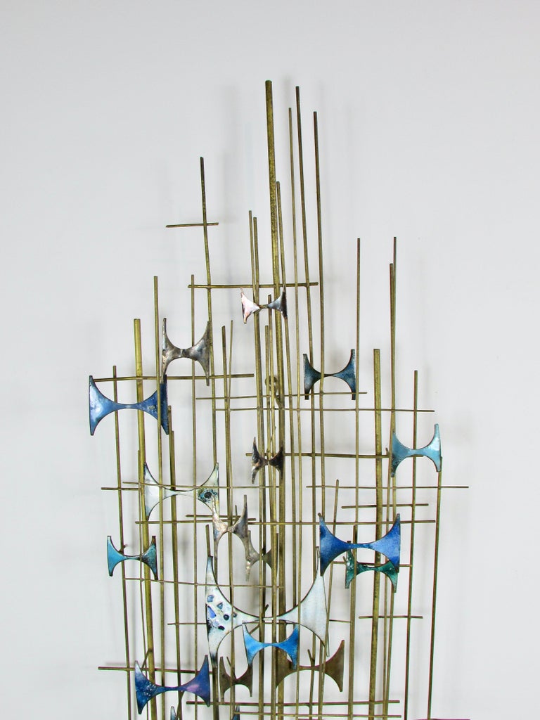 Curtis Jere Enameled Bow Tie Badges Mounted on Wire Rod Wall Sculpture ...