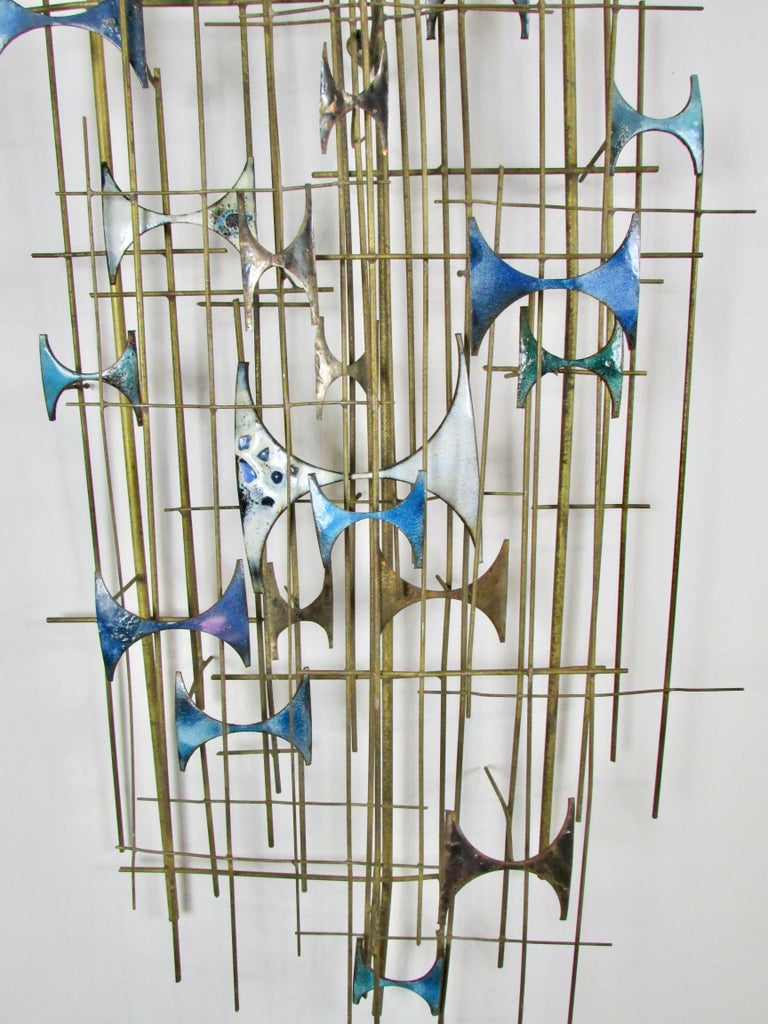 Curtis Jere Enameled Bow Tie Badges Mounted on Wire Rod Wall Sculpture ...