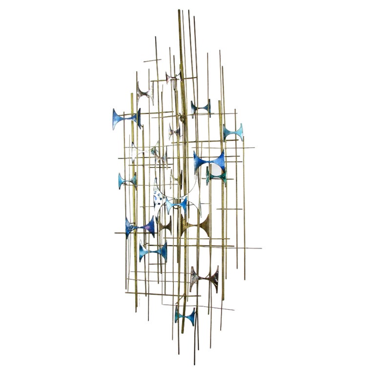 Curtis Jere Enameled Bow Tie Badges Mounted on Wire Rod Wall Sculpture ...