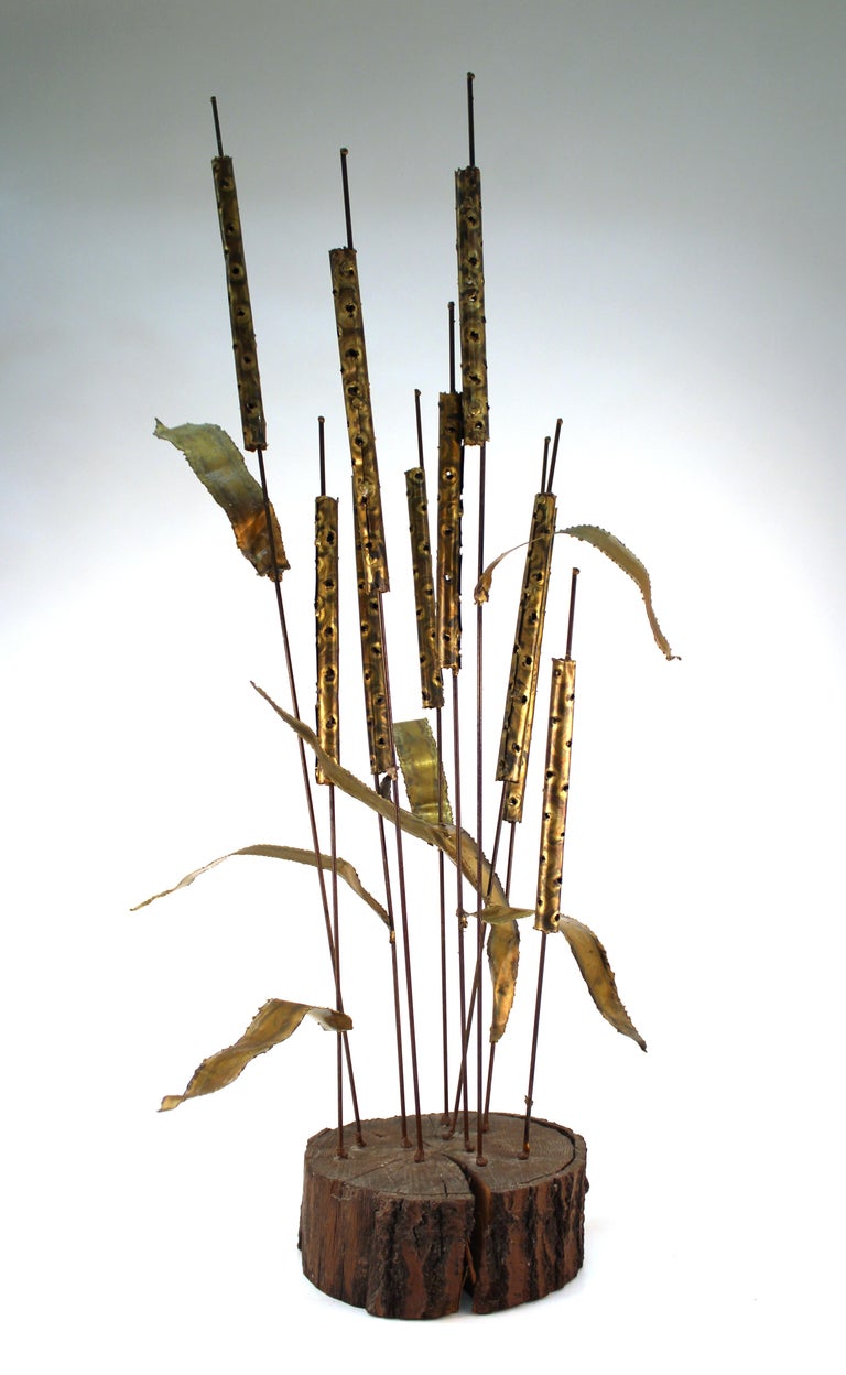 Curtis Jere Manner Mid-Century Modern Cattail Sculpture on Wood Base ...