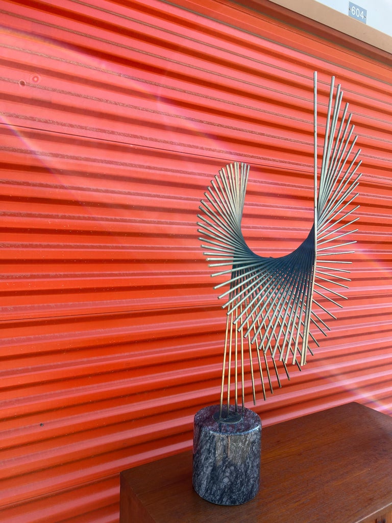 Curtis Jere Metal Rod Table Sculpture with Marble Base For Sale at ...