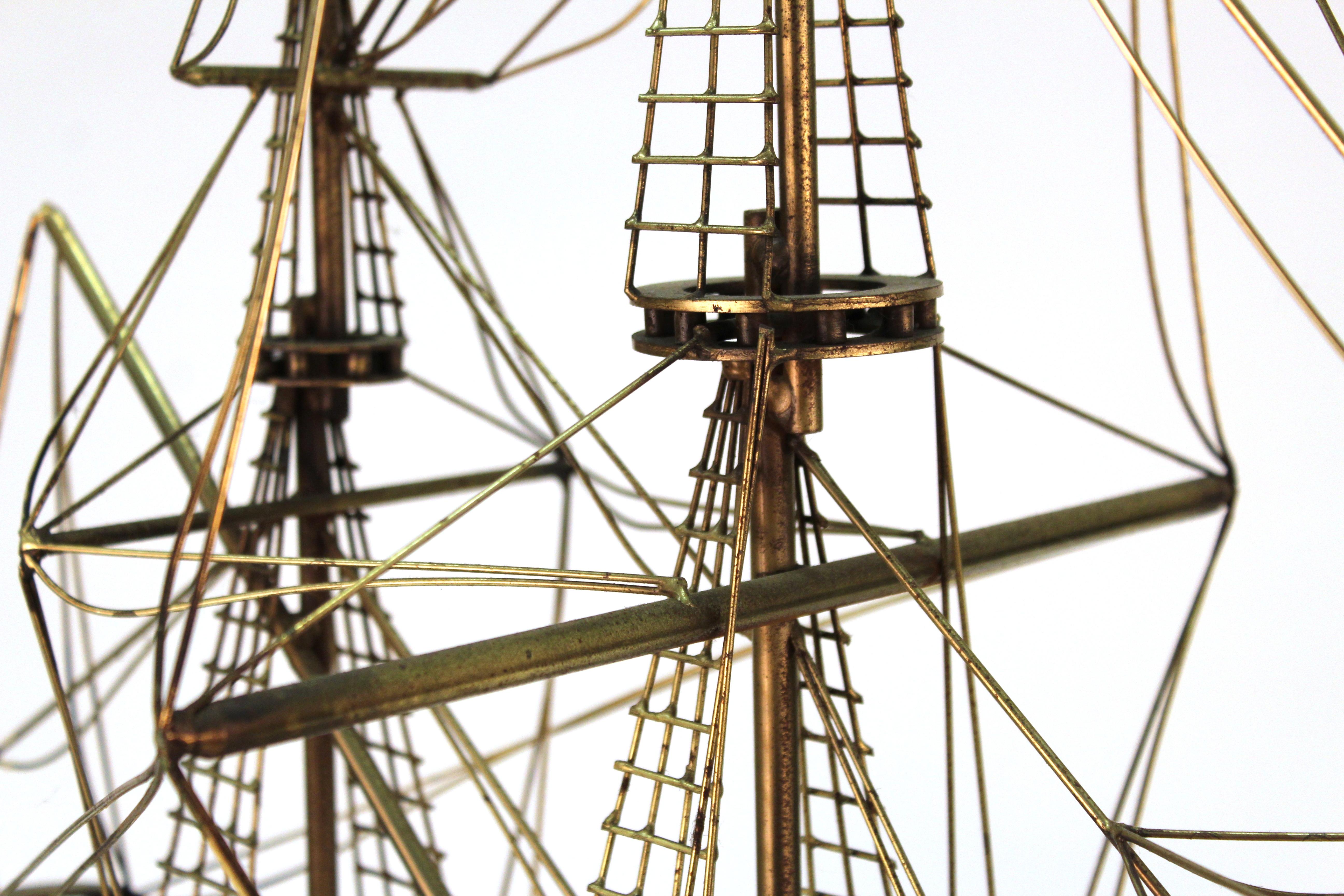 Curtis Jere Signed Modern Brass Ship Model Sculpture on Wood Base at ...