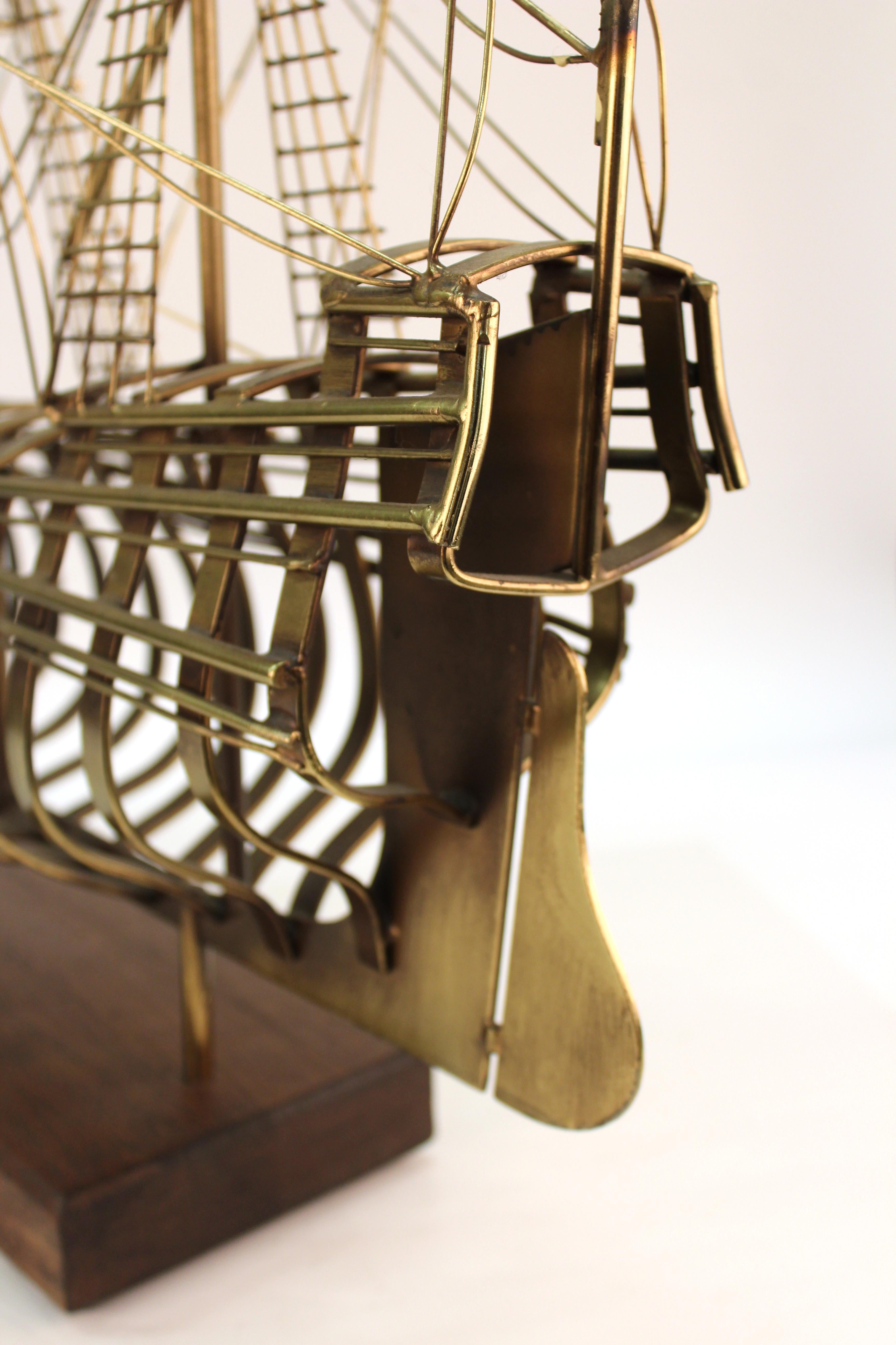 Curtis Jere Signed Modern Brass Ship Model Sculpture on Wood Base at ...