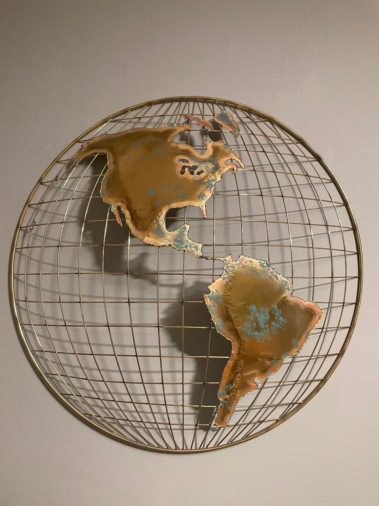 Curtis Jere World Map / Globe Wall Sculpture 'Two Piece' For Sale at ...