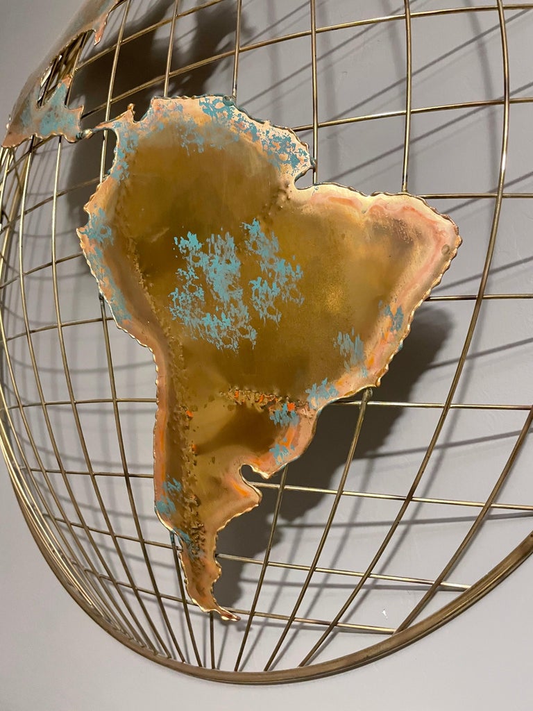 Curtis Jere World Map / Globe Wall Sculpture 'Two Piece' For Sale at ...