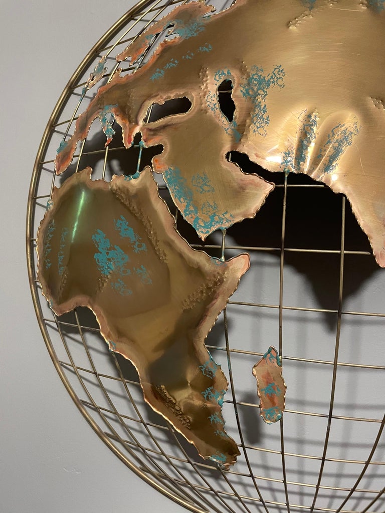 Curtis Jere World Map / Globe Wall Sculpture 'Two Piece' For Sale at ...