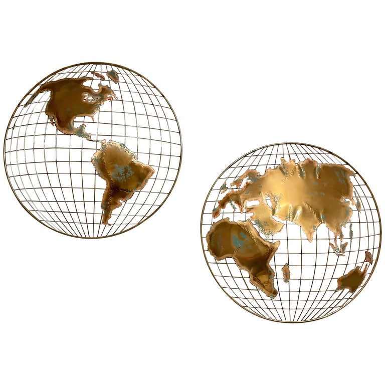 Curtis Jere World Map / Globe Wall Sculpture 'Two Piece' For Sale at ...