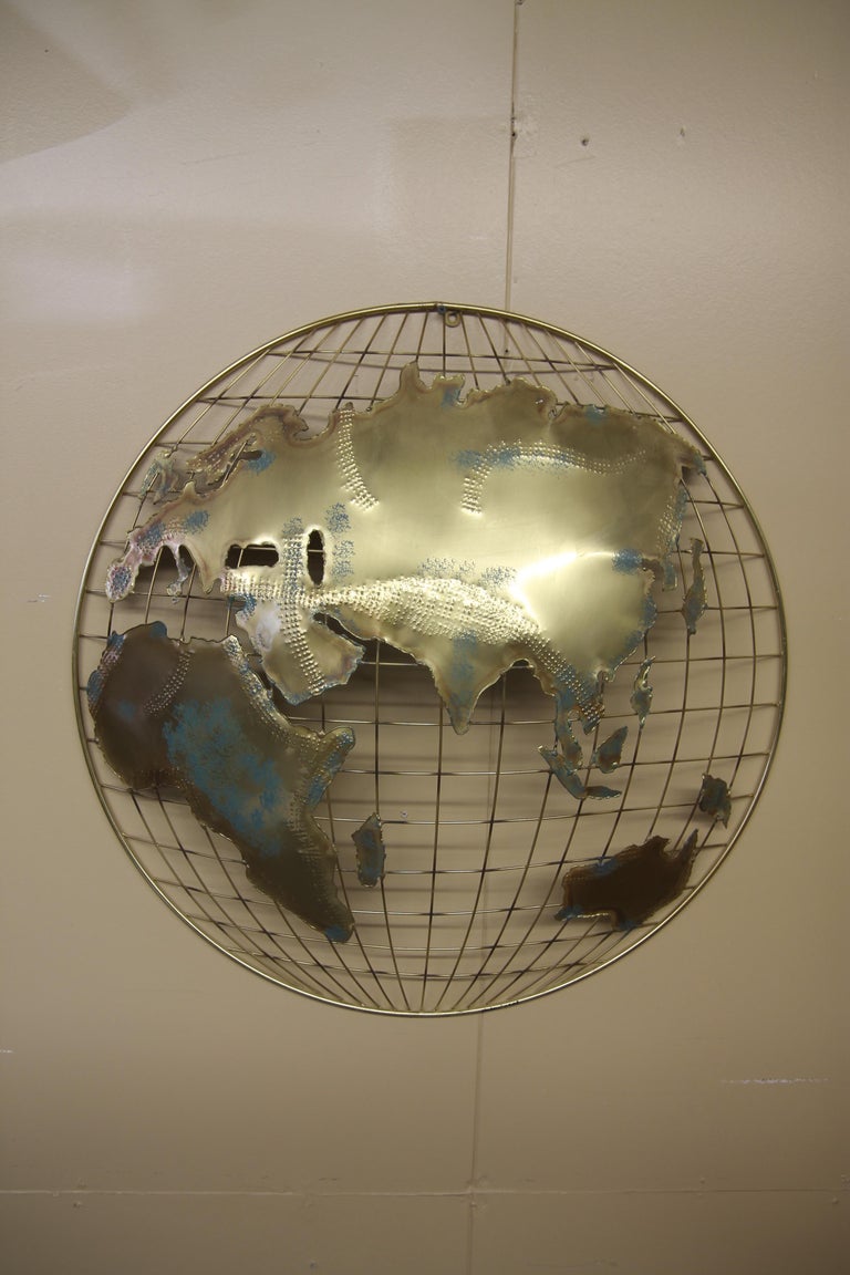 Curtis Jere World Map Wall Sculpture For Sale at 1stDibs