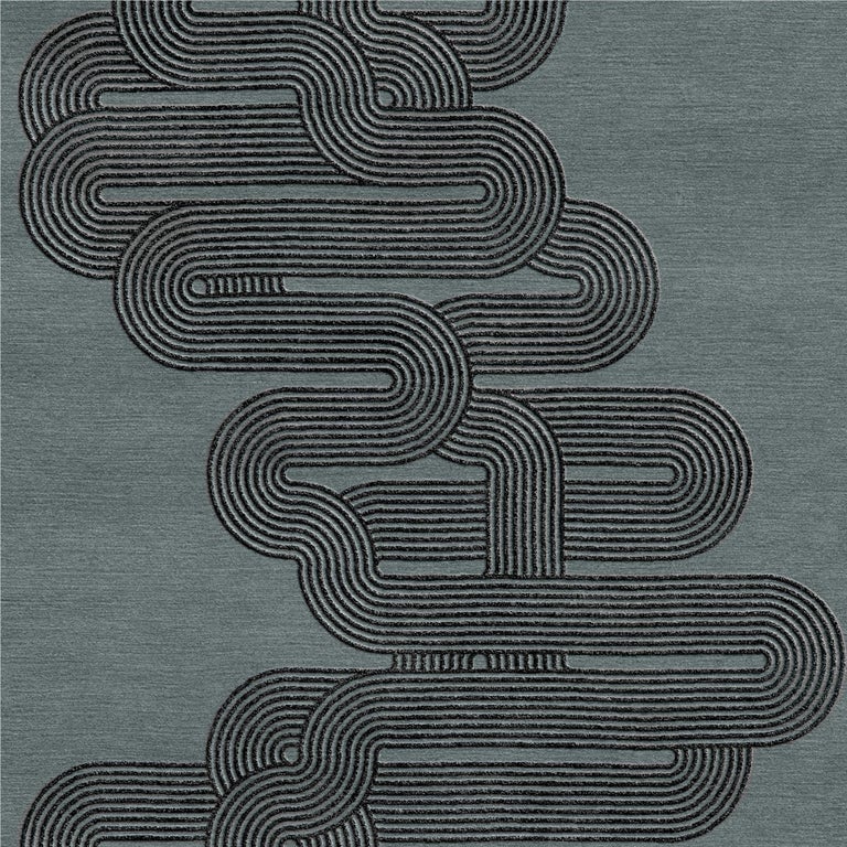 Curve Hand-Tufted Mid-Century Style Blue Rug by Giulio Brambilla For ...