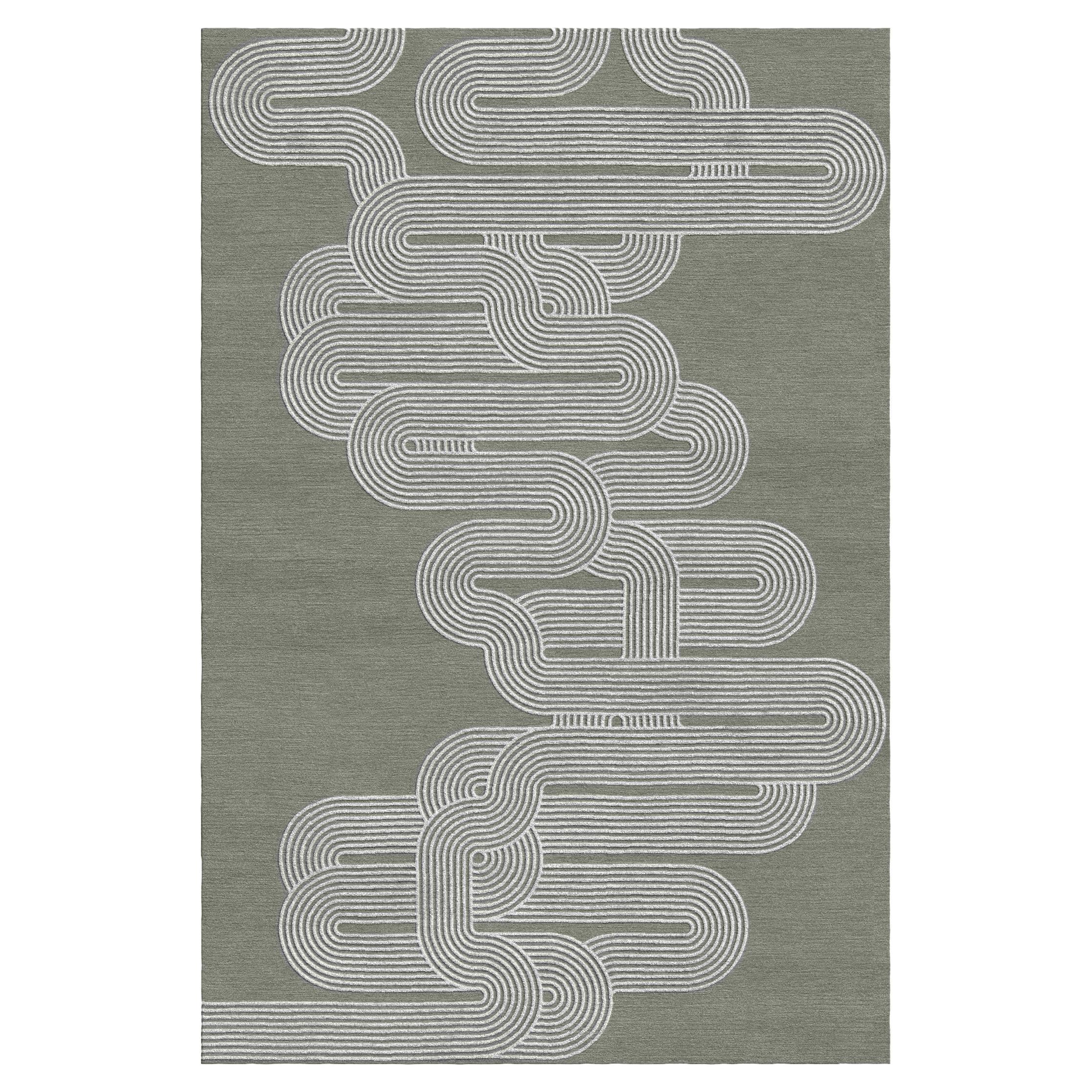 Curved Line Pattern Customizable Voyage Weave Rug in Dove Extra Large ...