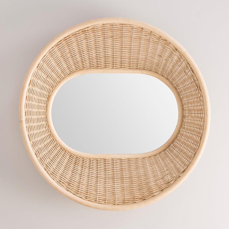 Curved and Design Rattan Mirror For Sale at 1stDibs
