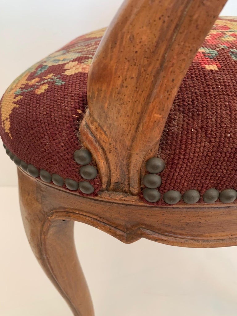 Curved Antique French Walnut Salon Chair with Lovely Needlepoint Seat ...