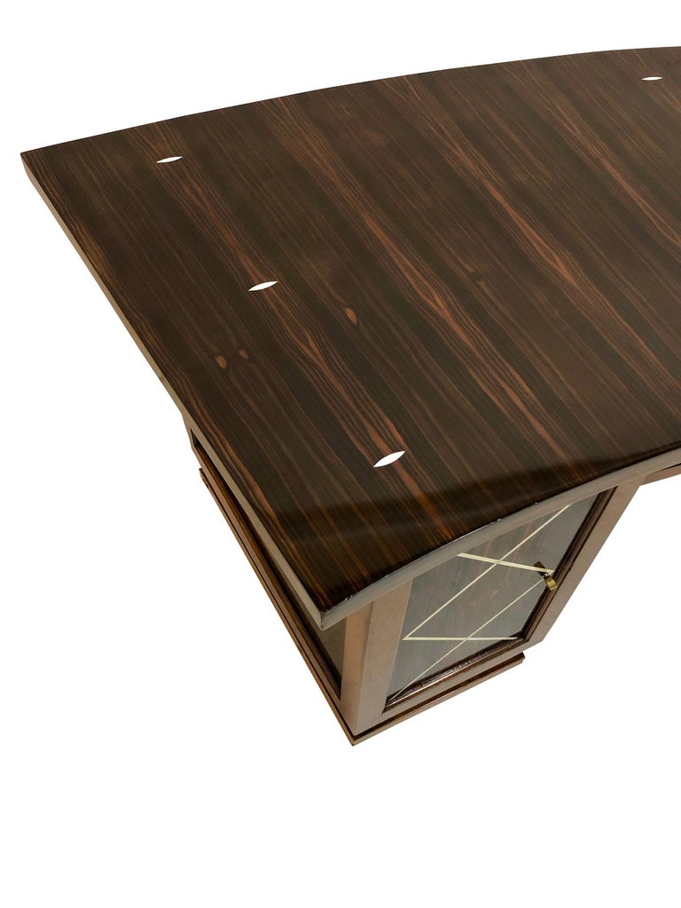 Curved Art Deco Desk in in Real Wood Veneer with Inlays For Sale at 1stDibs