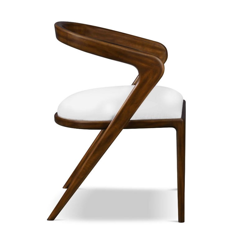 Curved Back Vars Wooden Chair, Handcrafted and Molded, Upholstered Seat ...