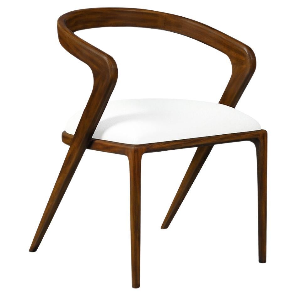 Curved Back Vars Wooden Chair, Handcrafted and Molded, Upholstered Seat ...