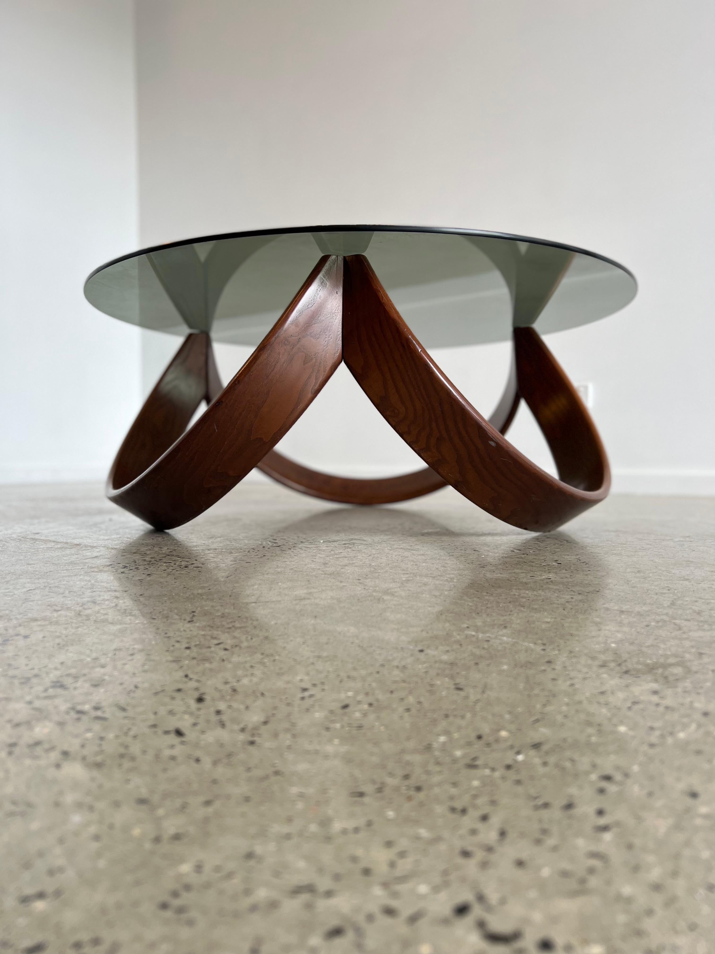 Curved Beech Smoked Glass Coffe Table 1970s at 1stDibs