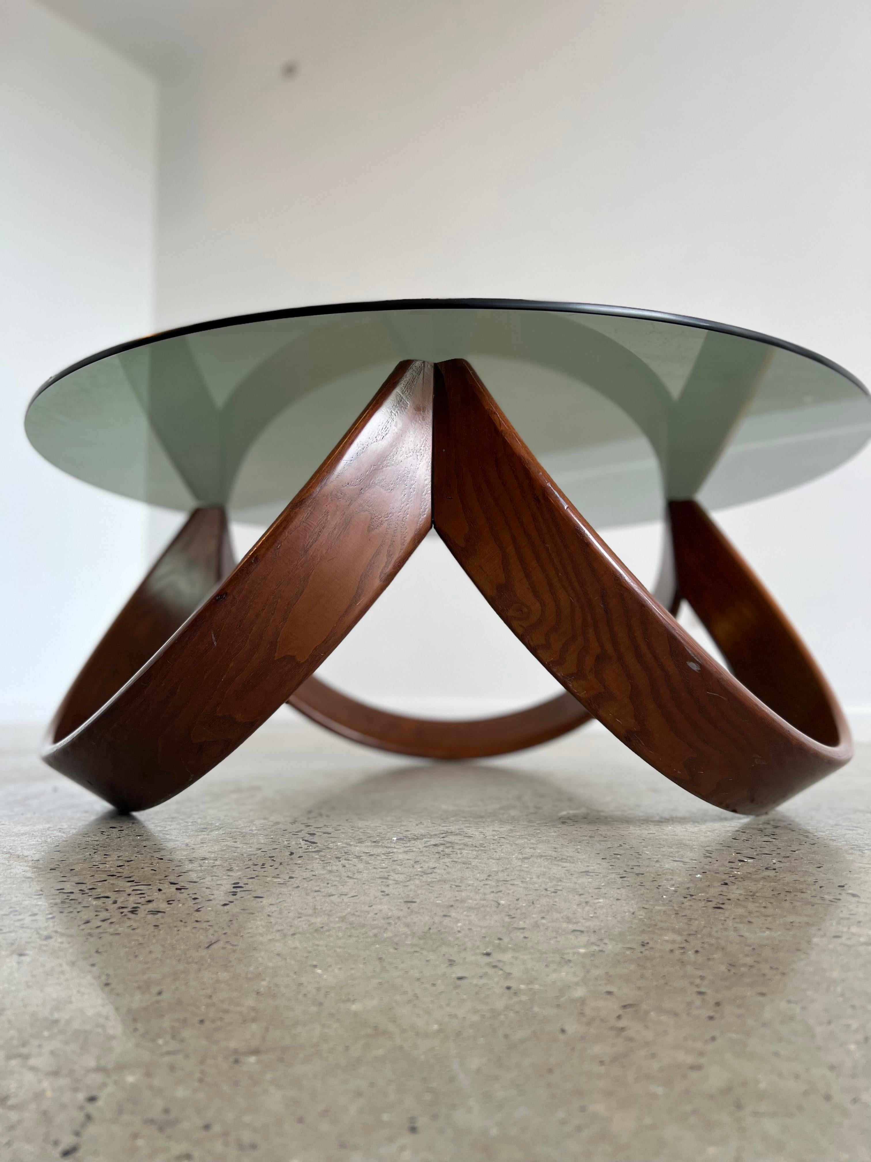 Curved Beech Smoked Glass Coffe Table 1970s at 1stDibs